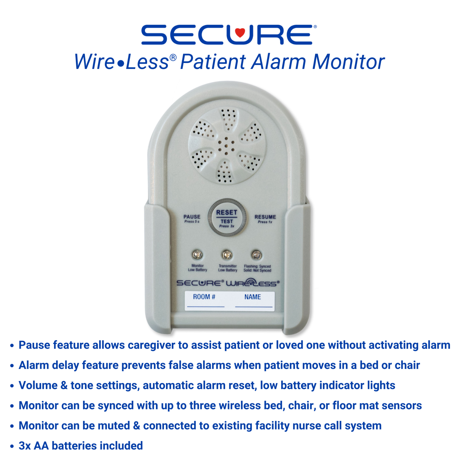 Wireless Patient Monitoring System Bed Exit Alarm Set 12x30 in.