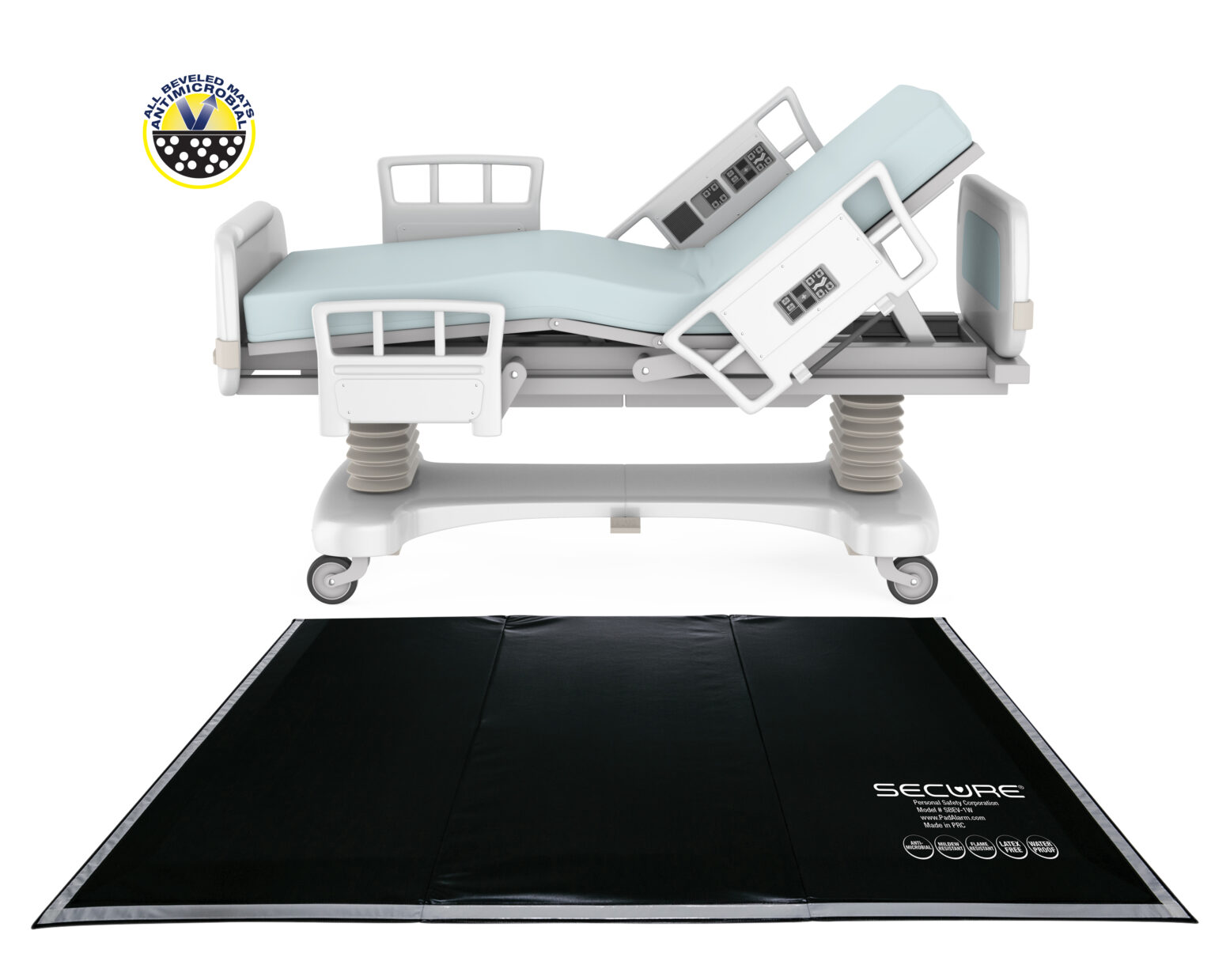 Waterproof Beveled Edge Bedside Safety Mat with Glow Strips