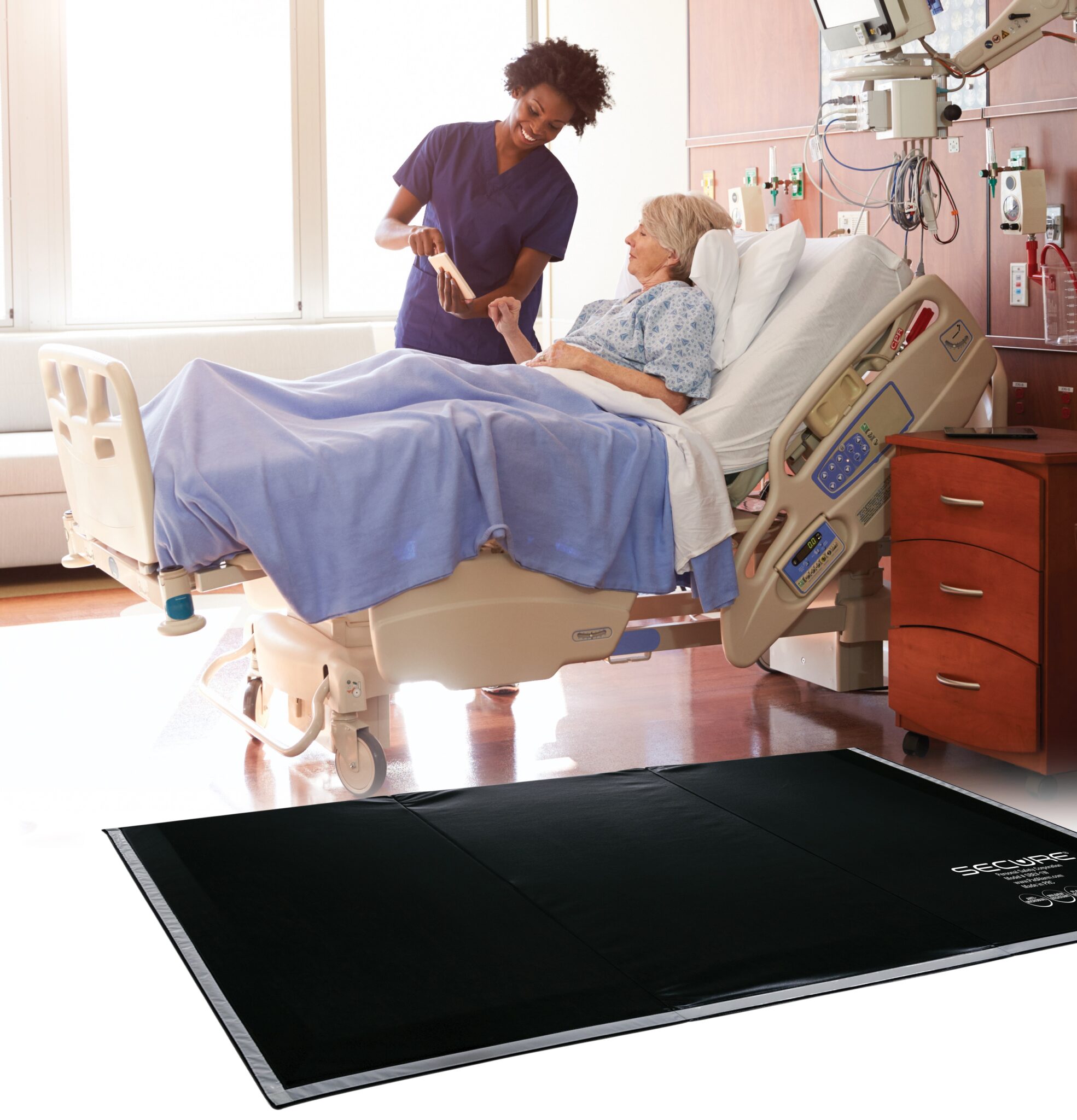 Waterproof Beveled Edge Bedside Safety Mat with Glow Strips